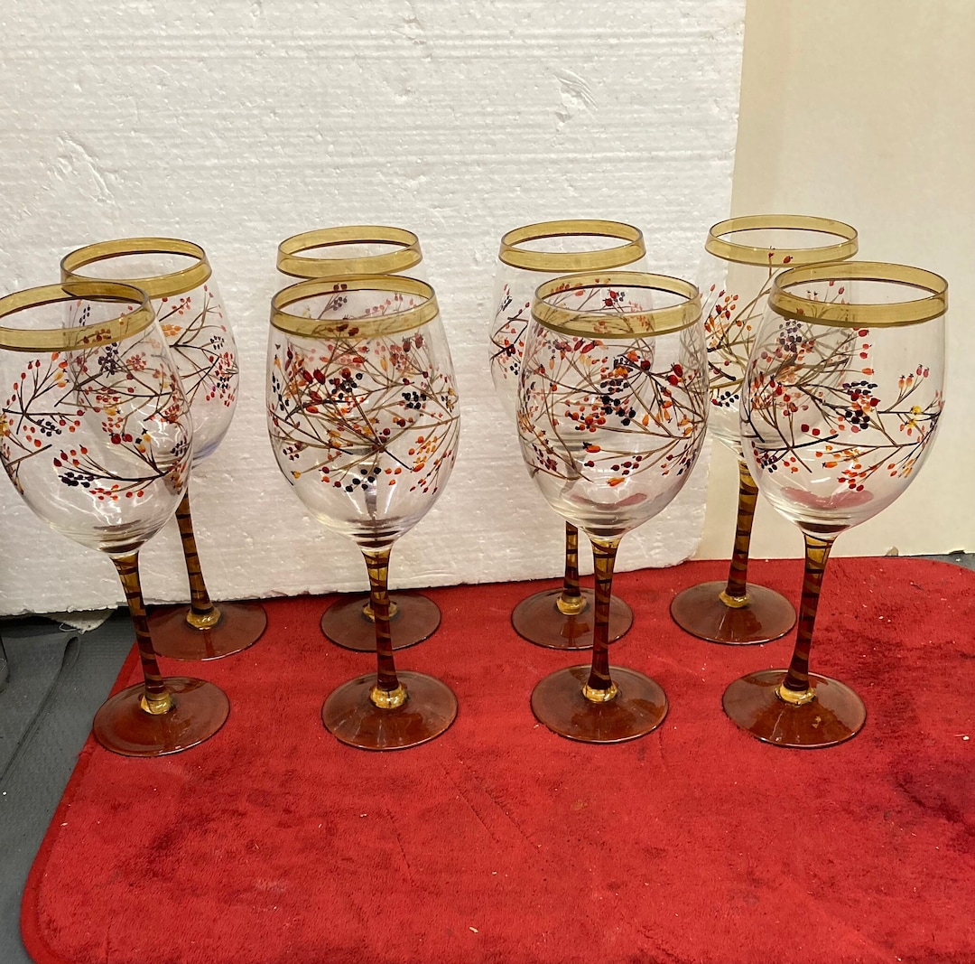 Hand Painted Autumn Tree Wine Glasses - Fall Decor - Set of 8 - Etsy