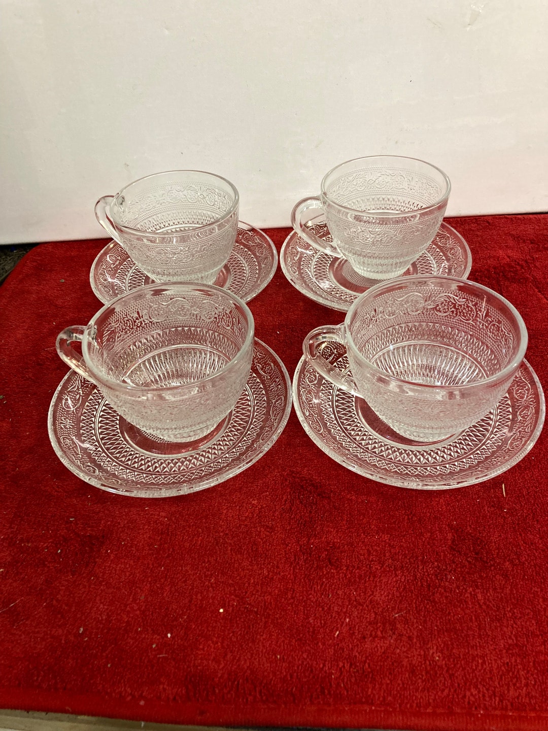 Vintage Federal Heritage Glass Cup and Saucer - Clear.set of Four - Etsy