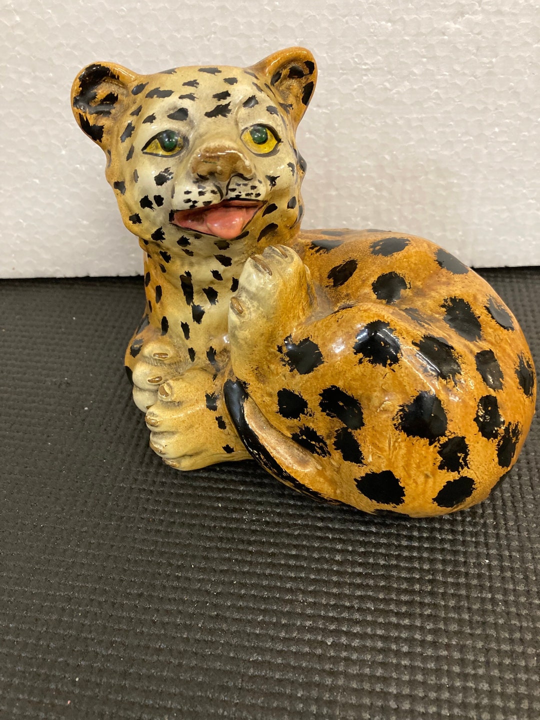 Vintage Ceramic Clay Leopard Jaguar Statue Figurine Sculpture Portugal ...