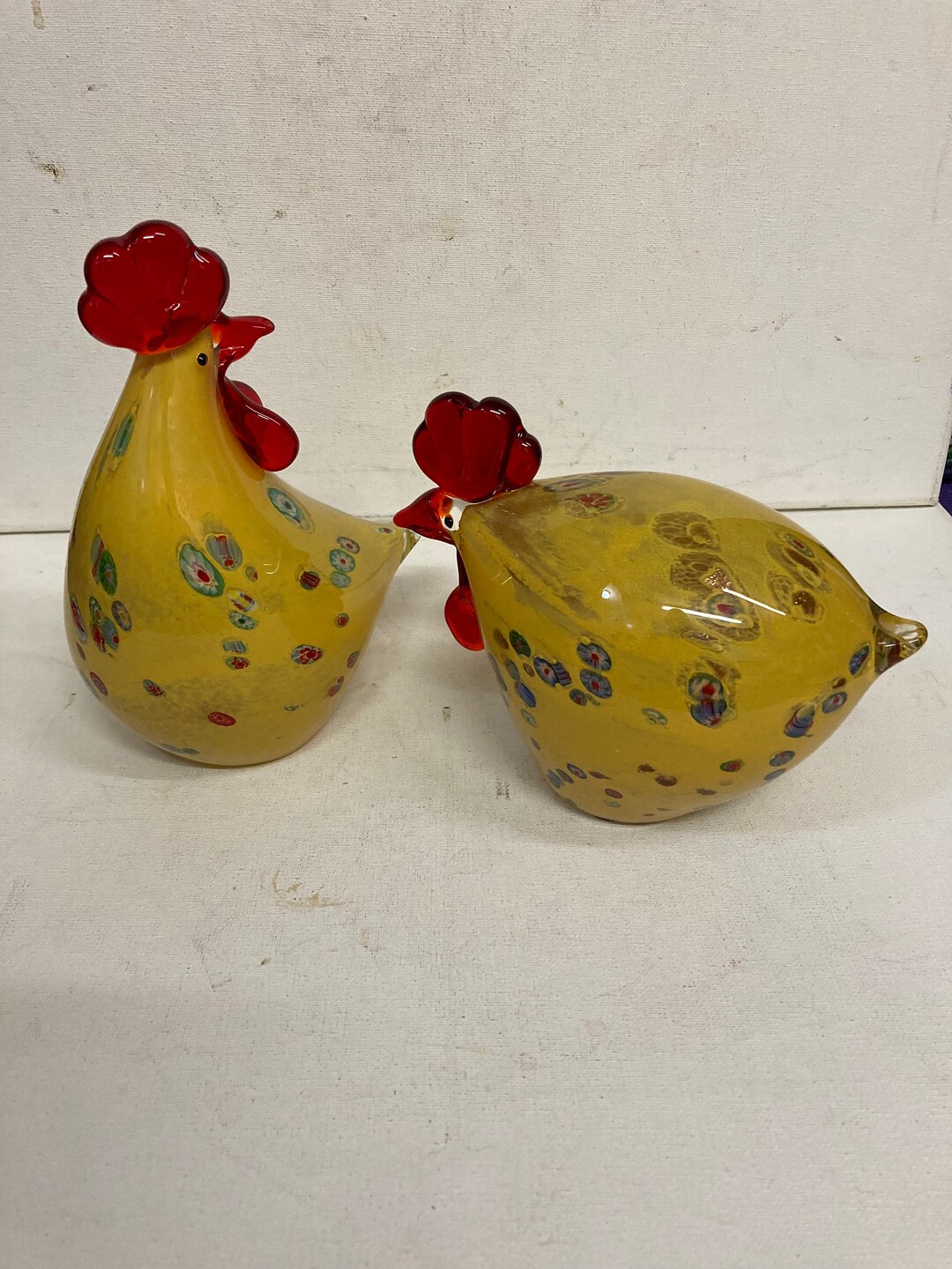 TII Collections Spotted Blown Glass Rooster and Hen Figurines ...