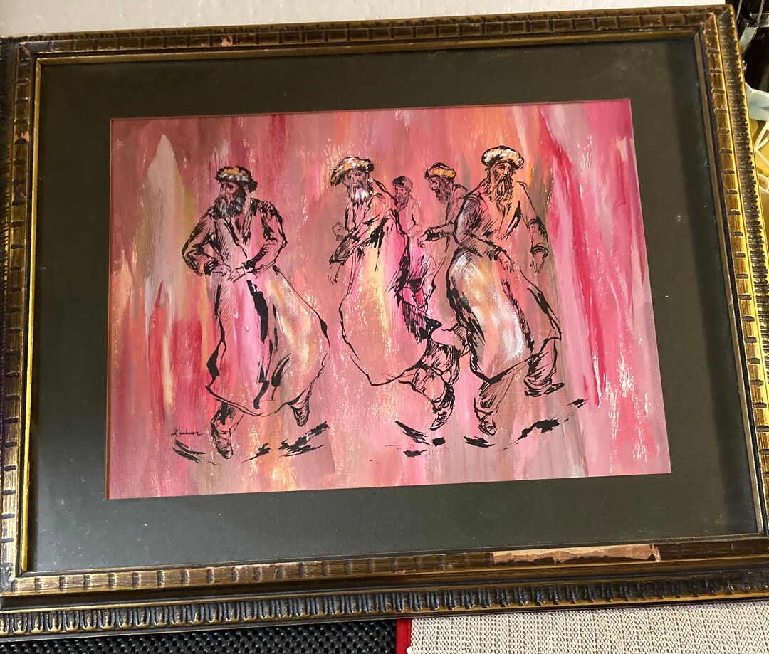 Joyful Scene of Hasidim in Traditional Garb Dancing by Harold Kushner ...