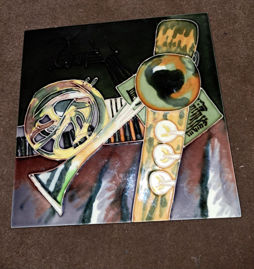 3 D Painting of Musical Instrument on A Tile Signed by Artist - Etsy