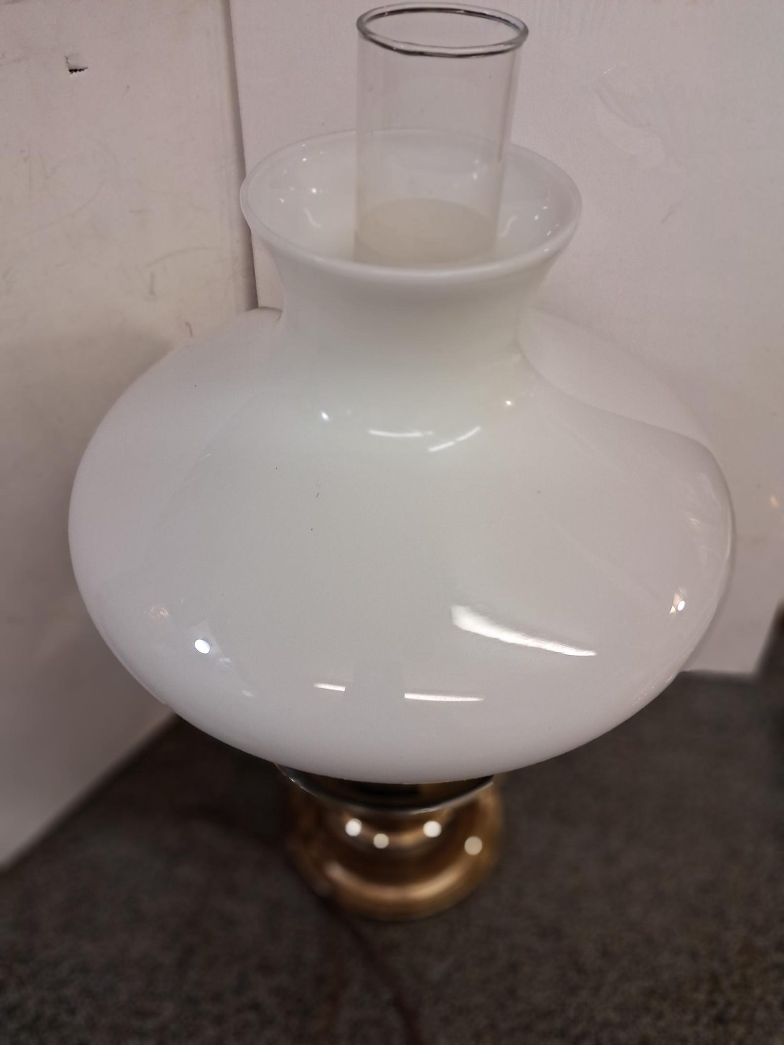Vintage Brass Library Rayo Table Lamp W/ Glass Opaque White Shade ...