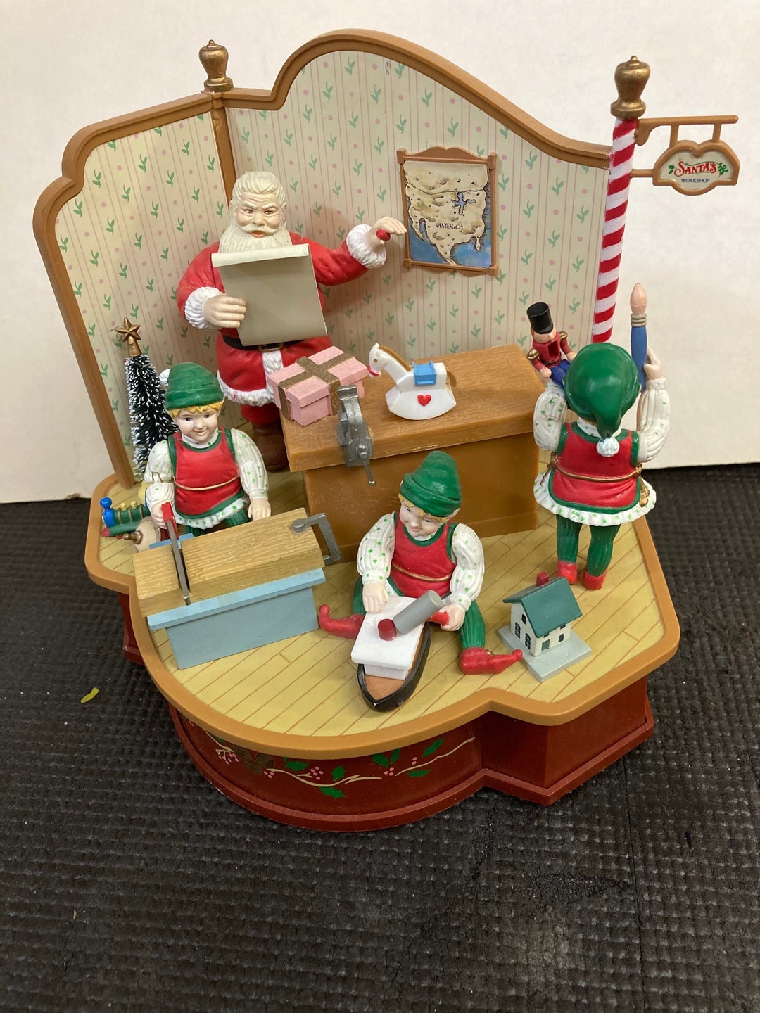 Santa's Workshop Music Box Animated Santa,& Elves Toys Xmas Box - Etsy
