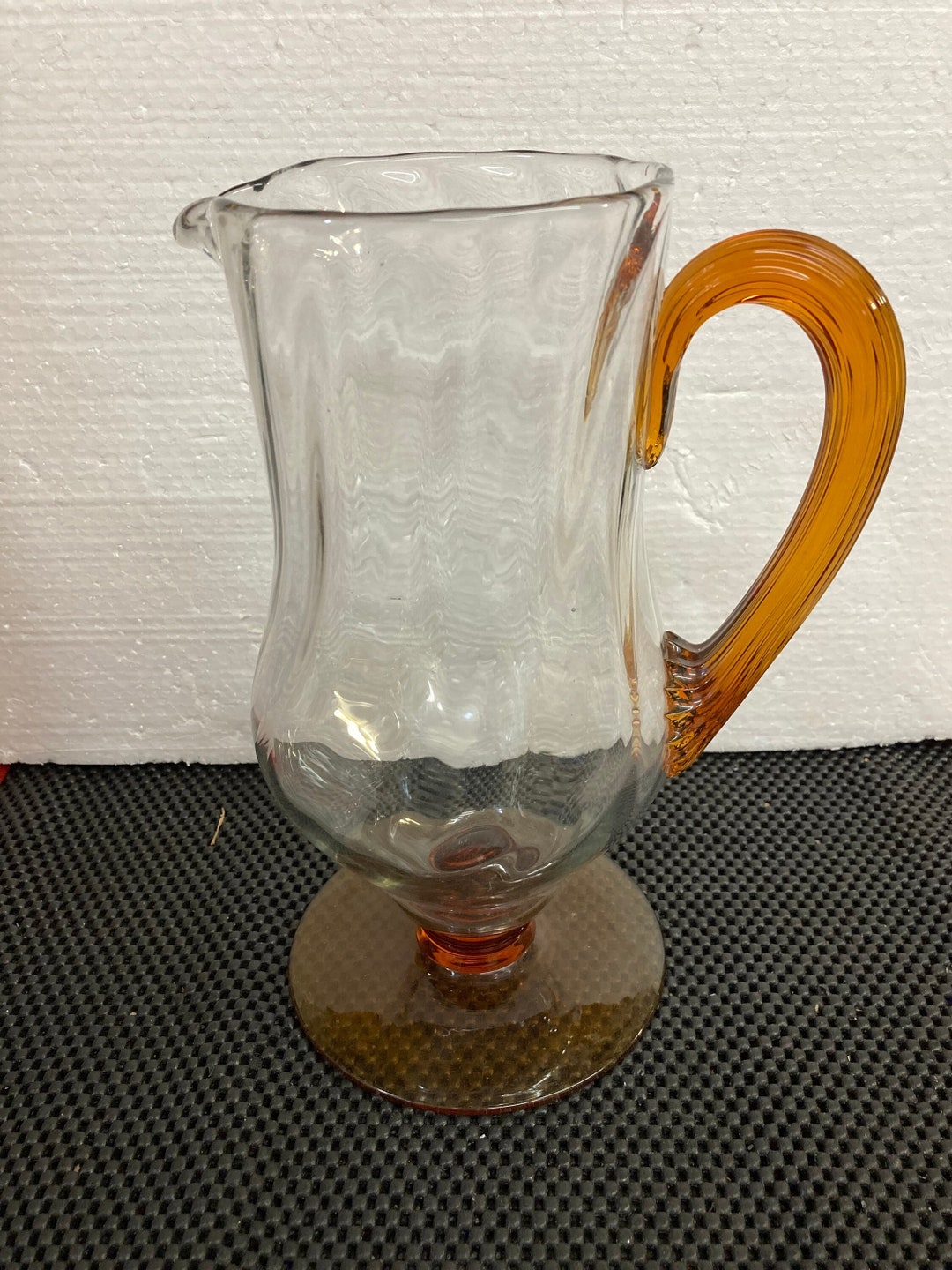 Vintage Hand Blown Amber Crackle Glass Pitcher - Etsy