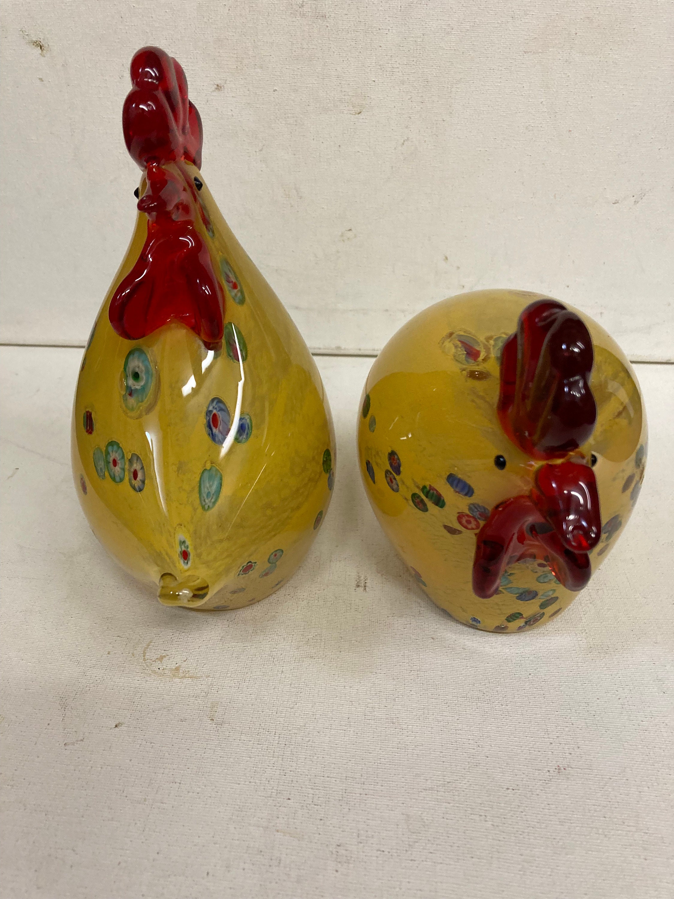 TII Collections Spotted Blown Glass Rooster and Hen Figurines ...