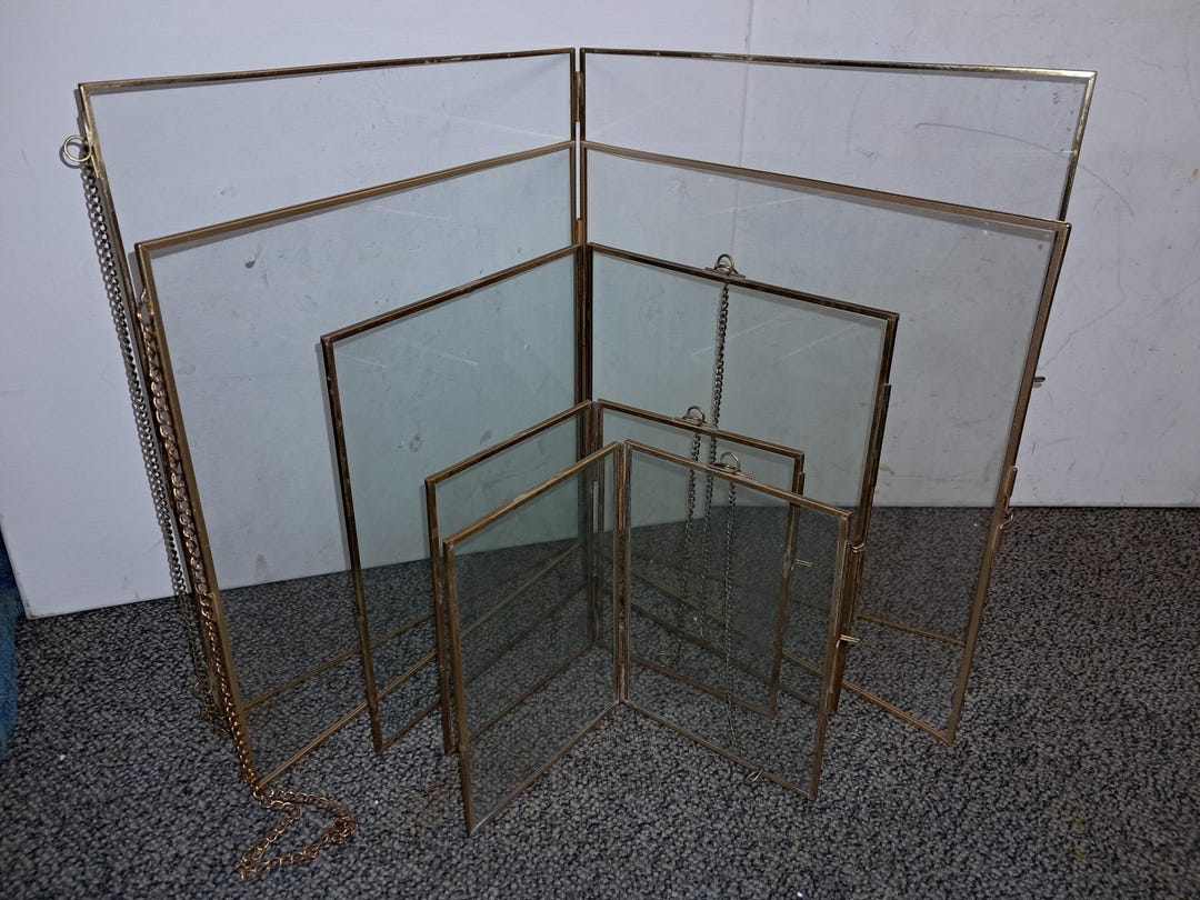 Five Double Sided Glass Frames With Brass /gold Wall Hanging for ...