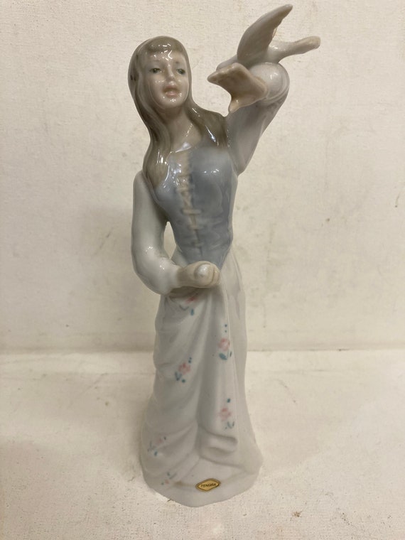 TENGRA Porcelain Girl Holding Dove Figurine - Etsy