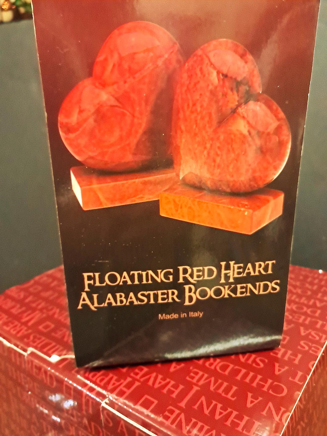 Vintage Heart Bookends Alabaster Stone Red Pink Hand Carved by ...