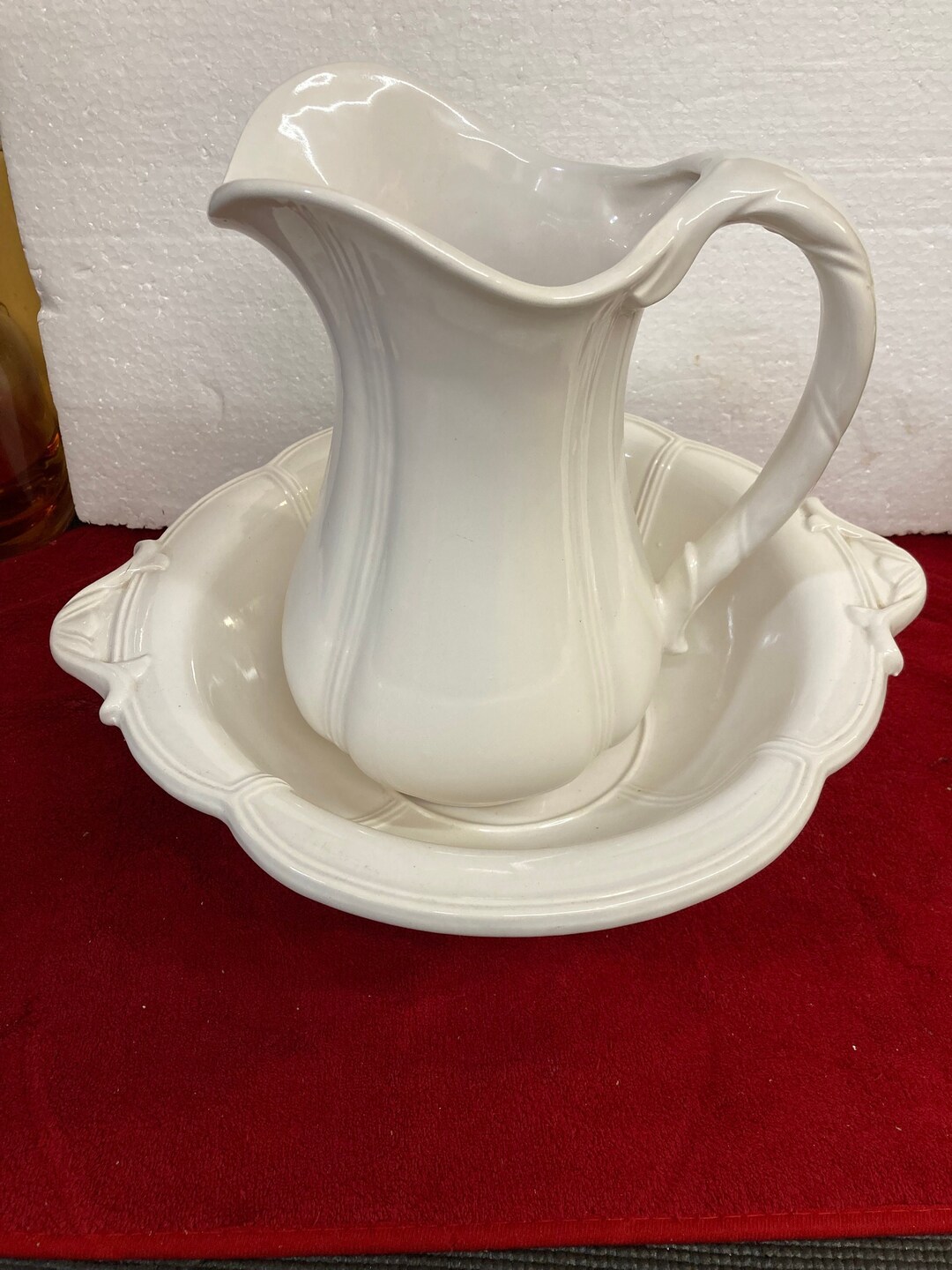 Royal Haeger Pitcher & Wash Basin Set 4237 White USA Vintage Excellent ...