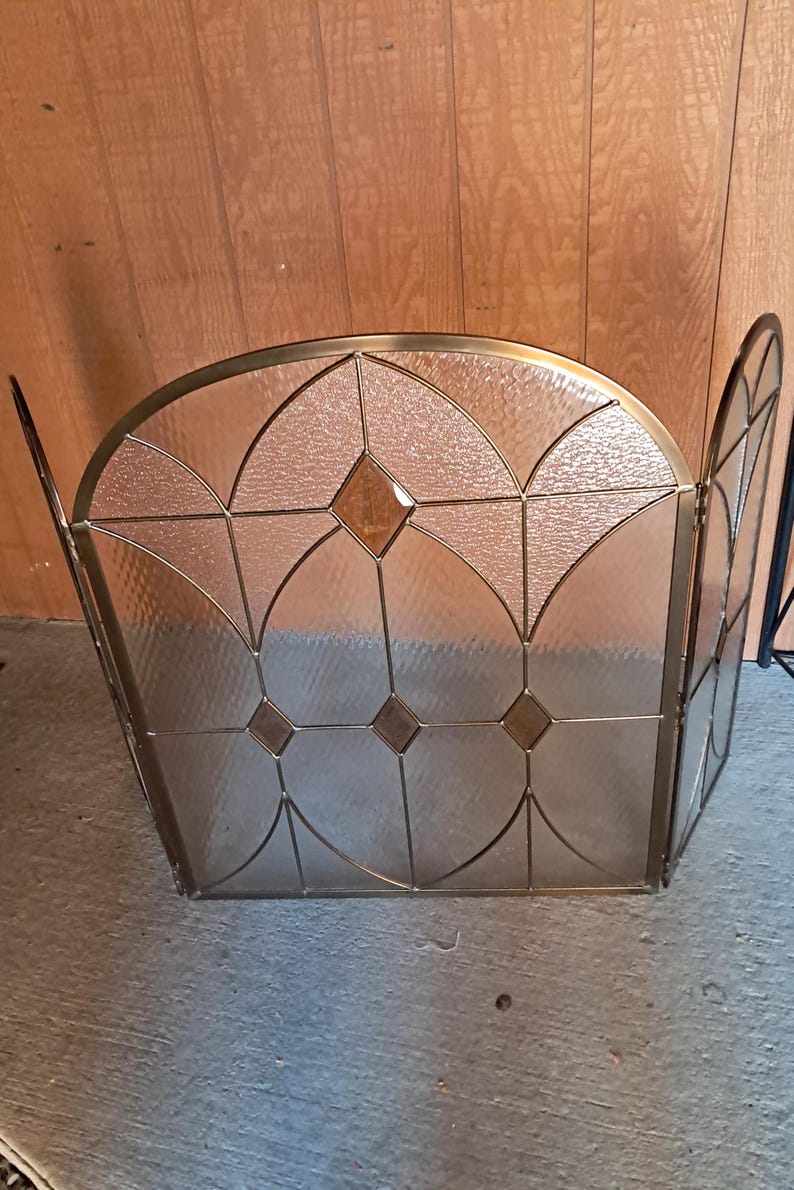 Vintage Stained Glass Fireplace Screen - Etsy