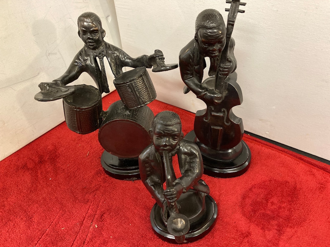 Vintage Bronze Jazz Band Drummer Musician Statue Marble Base - Etsy