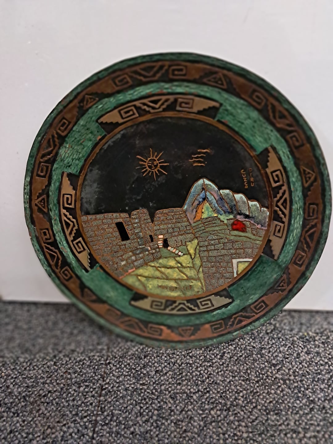 Two Peruvian Folk Art Plates, Cuzco Peruvian Tarraco Metal Plate ...