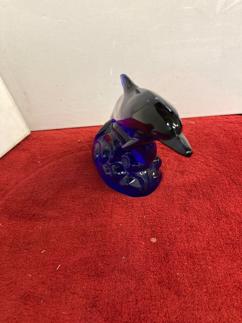 Fenton Art Glass Cobalt Blue Carnival Waves Jumping Dolphin Figurine - Etsy