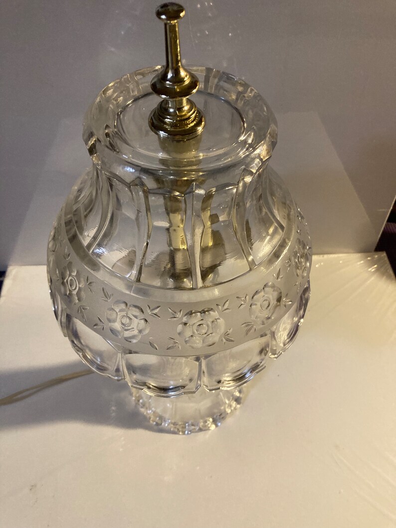 VINTAGE Cut Crystal Glass Lamp Base & Shade 16 - Etsy