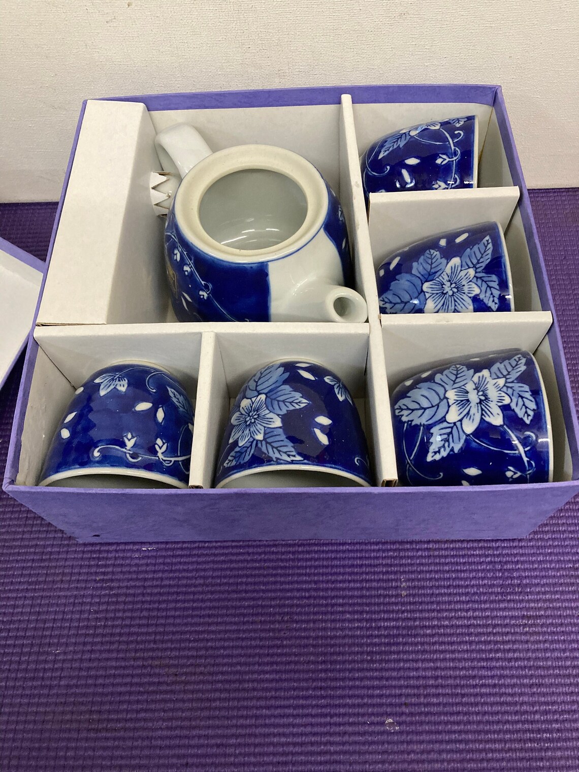 Kafuh Japan Tea Set, Blue Floral Design With Original Box - Etsy
