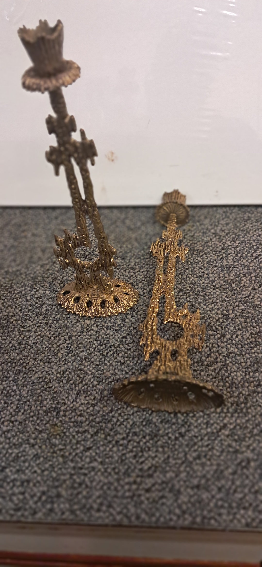 1960s Vintage Mid-century Modern Brass Brutalist Wainberg Candlesticks ...