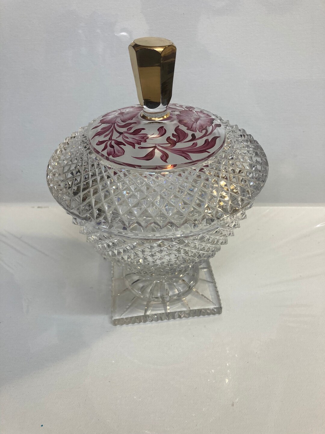 Vintage Crystal Glass Candy Dish With Decorative Floral Lid - Etsy