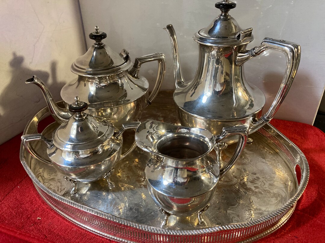 Four Piece Vintage Crescent Tea Set, With A Vintage Silver Plate CHASED ...