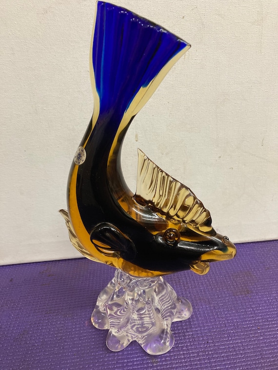 Amber Brown Handblown Murano Glass Fish | Etsy
