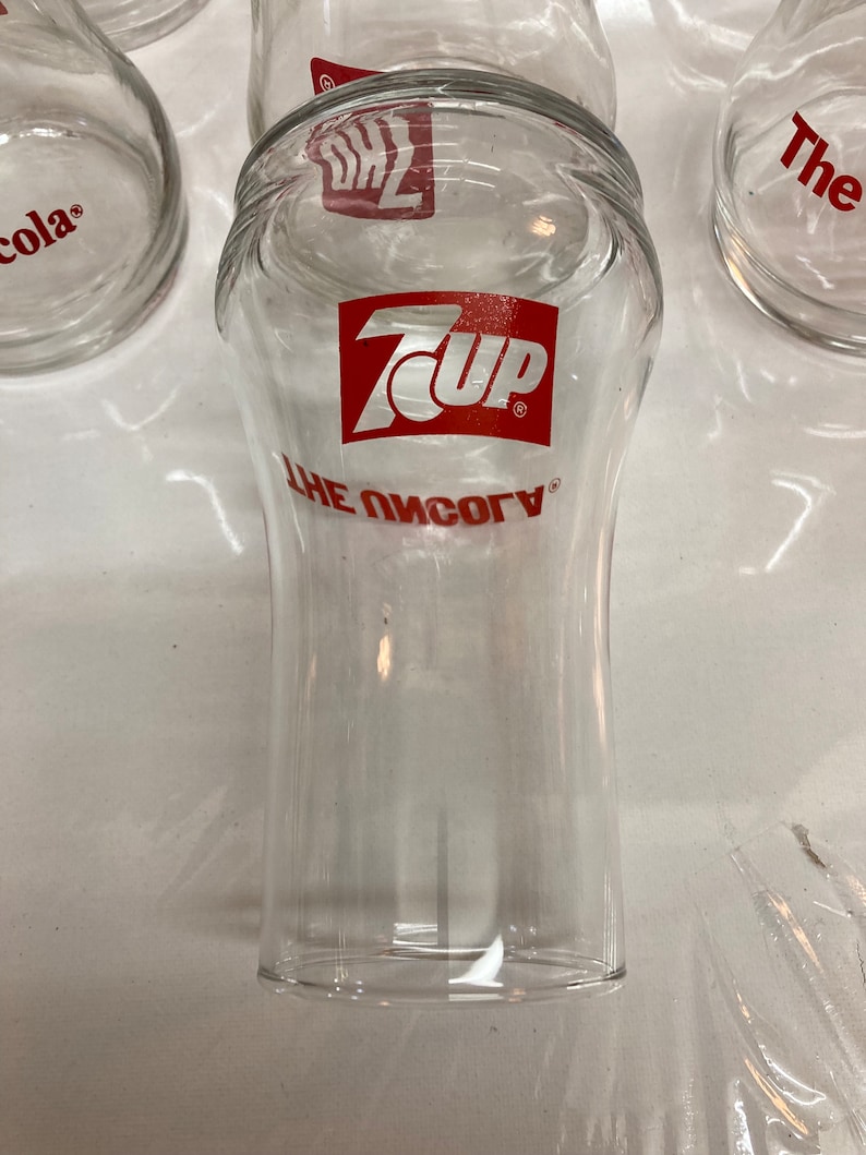 Set of 1970's 7 UP the Uncola Upside Down Soda Fountain Glasses Seven ...