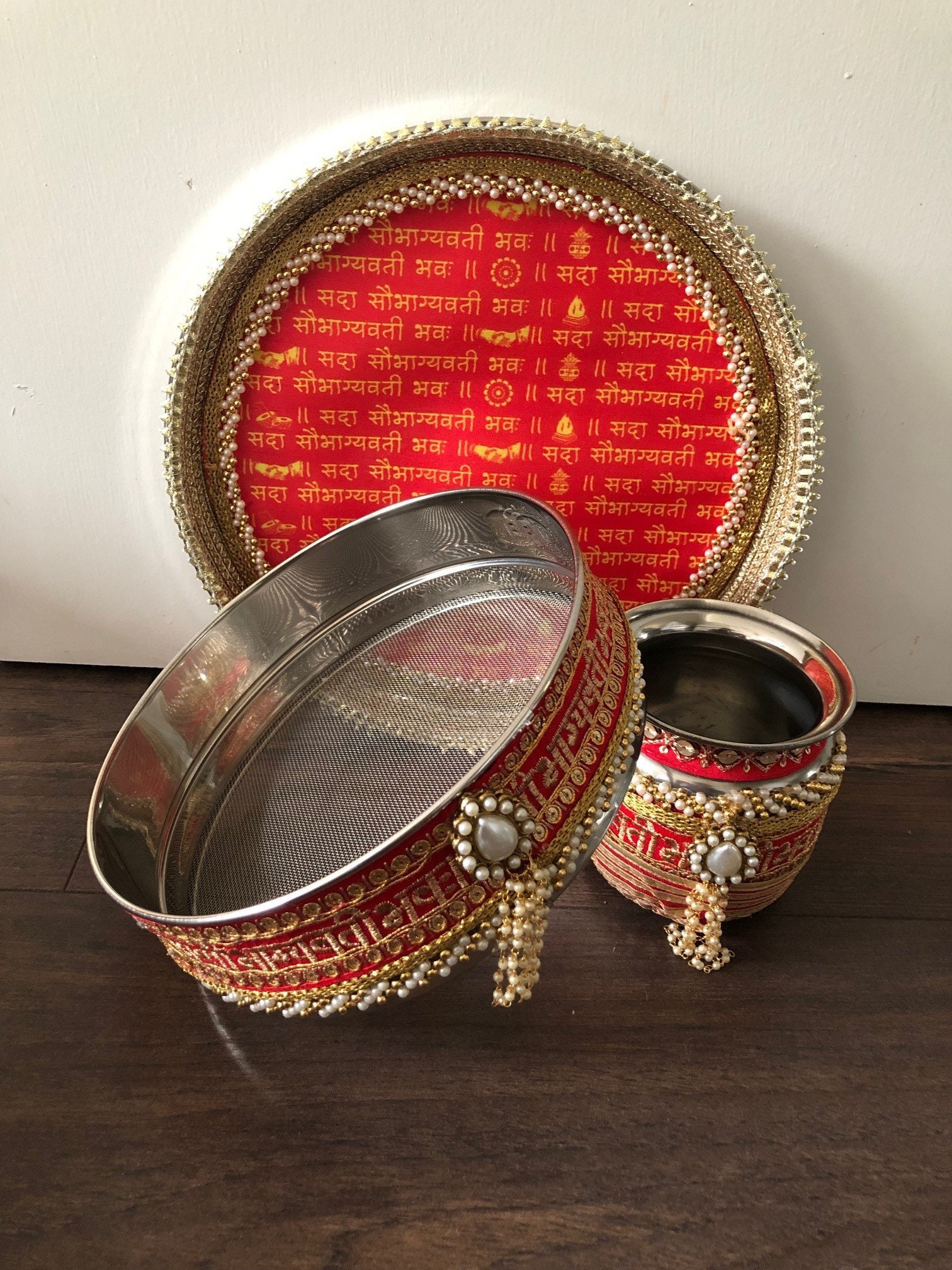 Indian Traditional Karwa Chauth Thali/ Diwali Thali Set Puja Red Mantra ...