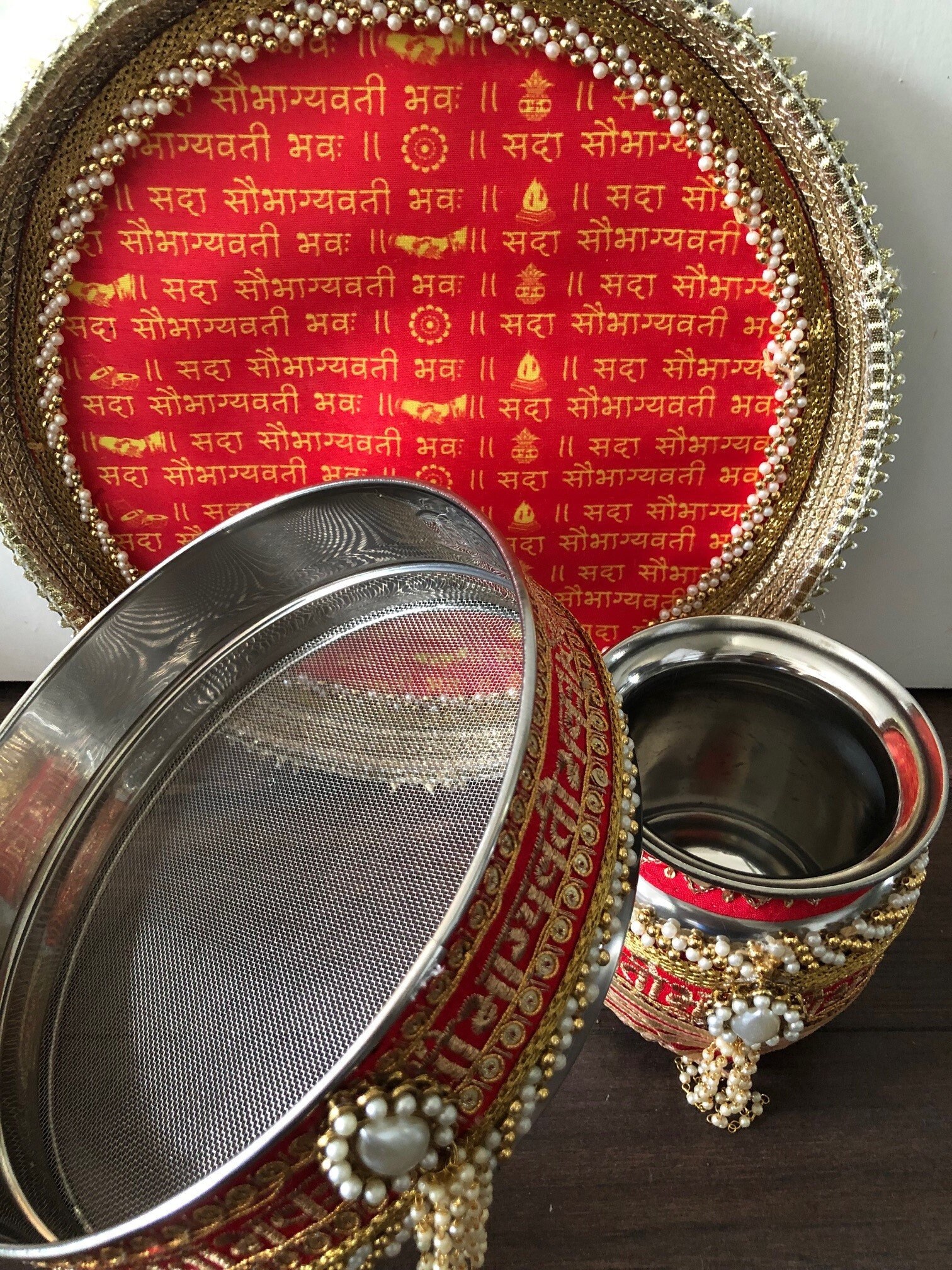 Indian Traditional Karwa Chauth Thali/ Diwali Thali Set Puja Red Mantra ...