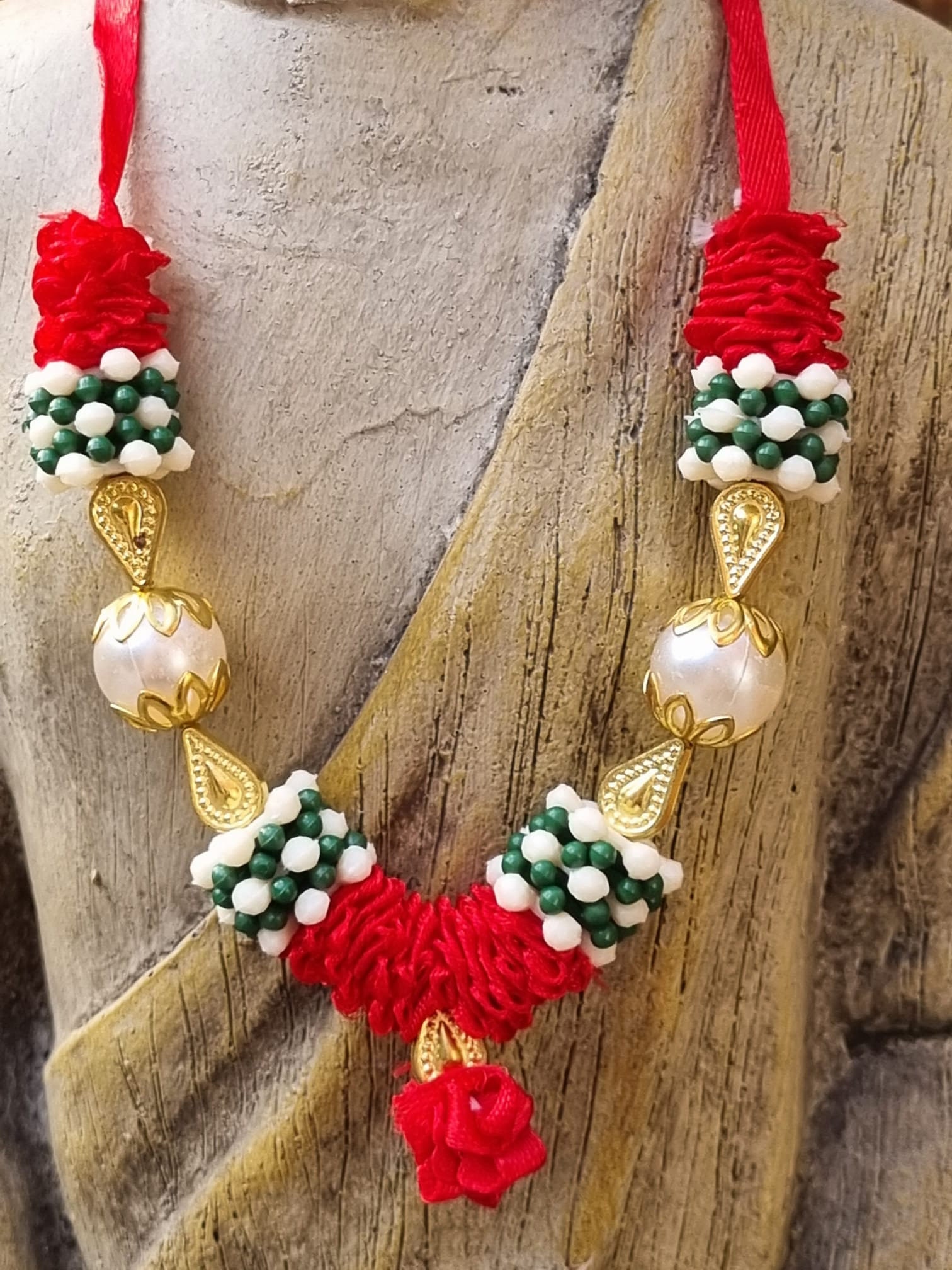 Artificial Indian Mala/haar/garland Puja Red/pink Flower With Gold ...