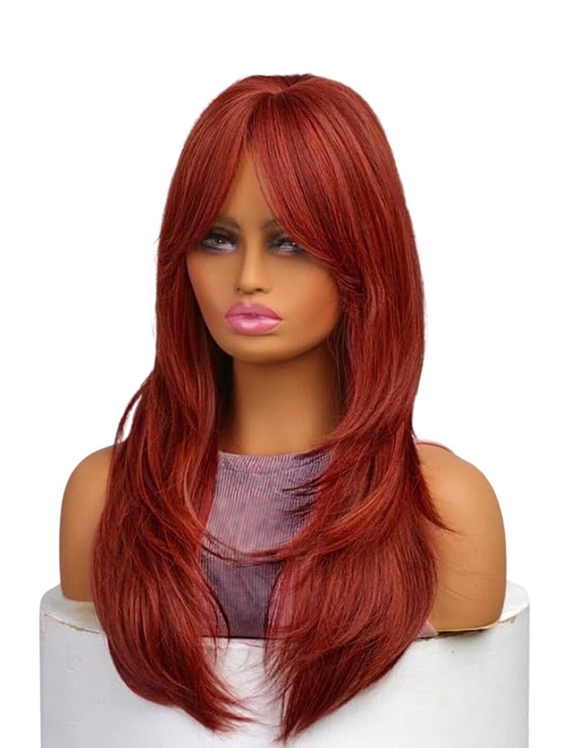 Curtain Bang Ginger European Hair, Long Layered With Lowlights, Luxury ...