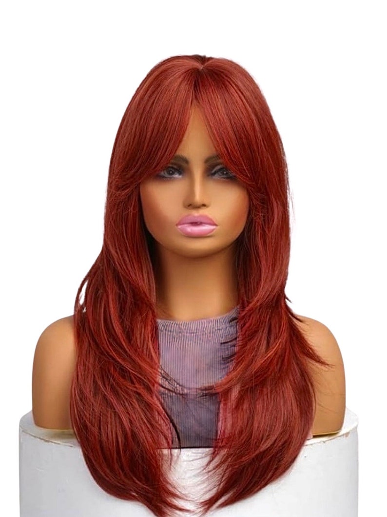 Curtain Bang Ginger European Hair, Long Layered With Lowlights, Luxury ...