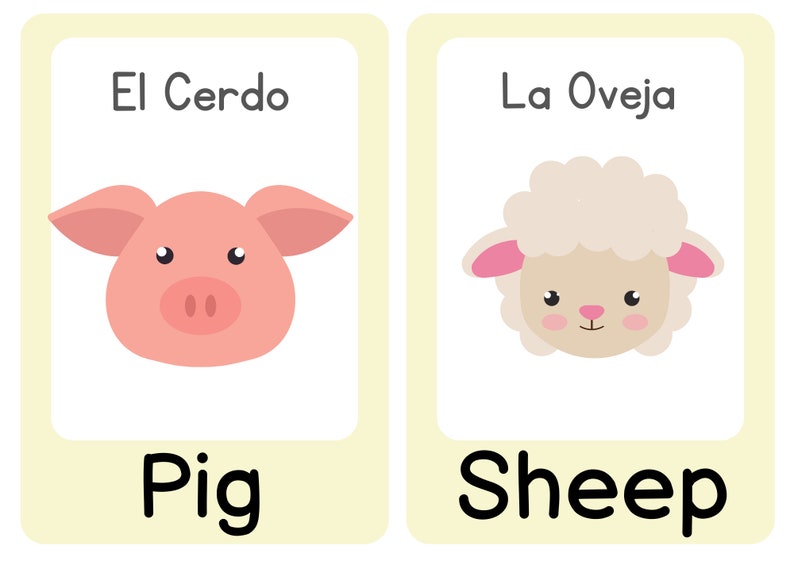 Bilingual Animal Flashcards in Spanish and English - 40 Printable ...