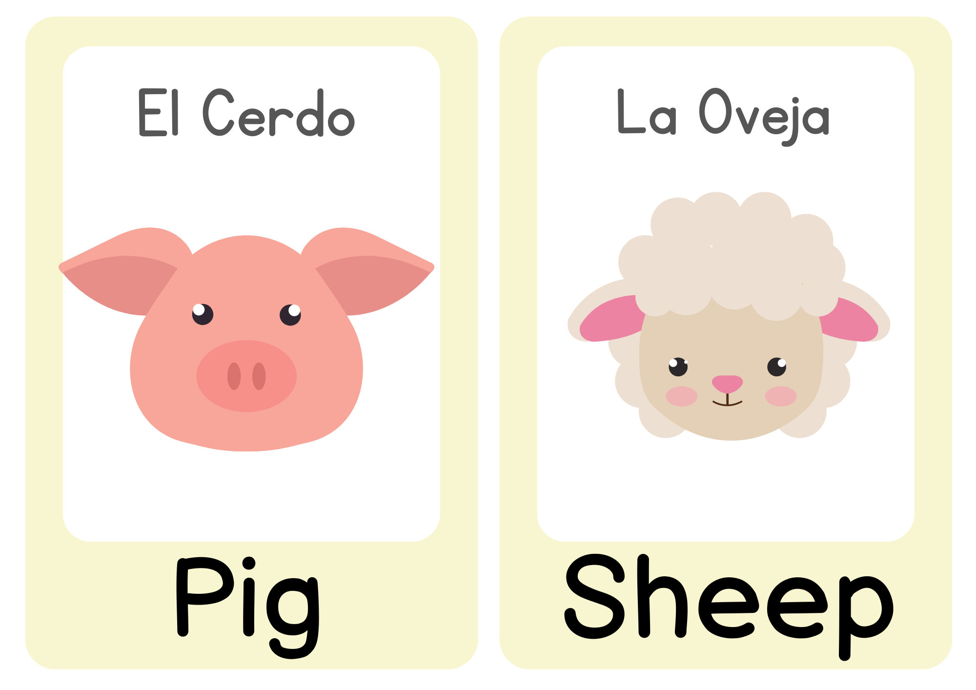Bilingual Animal Flashcards in Spanish and English - 40 Printable ...