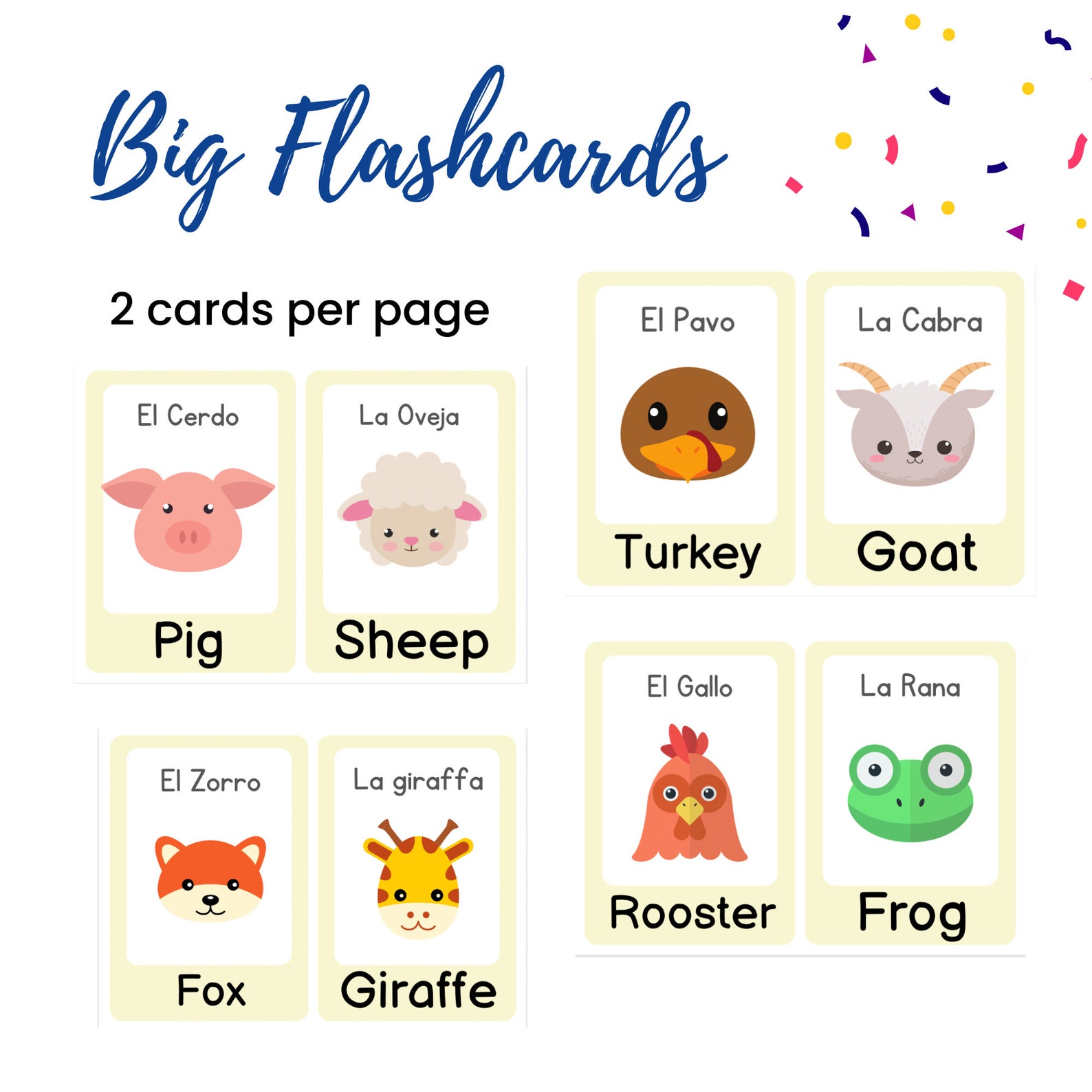 Bilingual Animal Flashcards in Spanish and English - 40 Printable ...