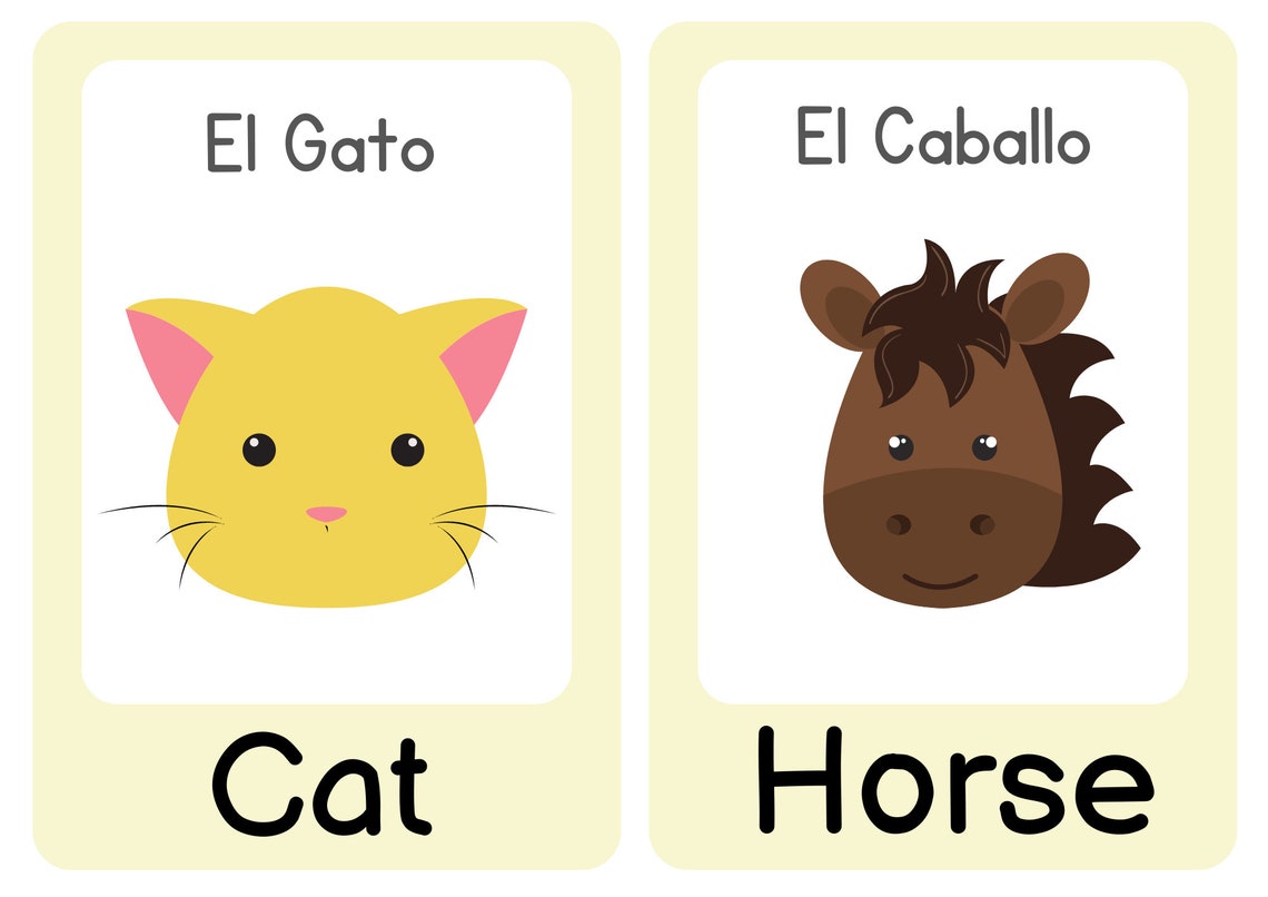 Bilingual Animal Flashcards in Spanish and English - 40 Printable ...