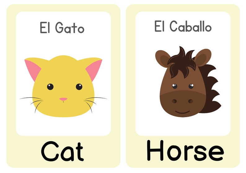 Bilingual Animal Flashcards in Spanish and English - 40 Printable ...