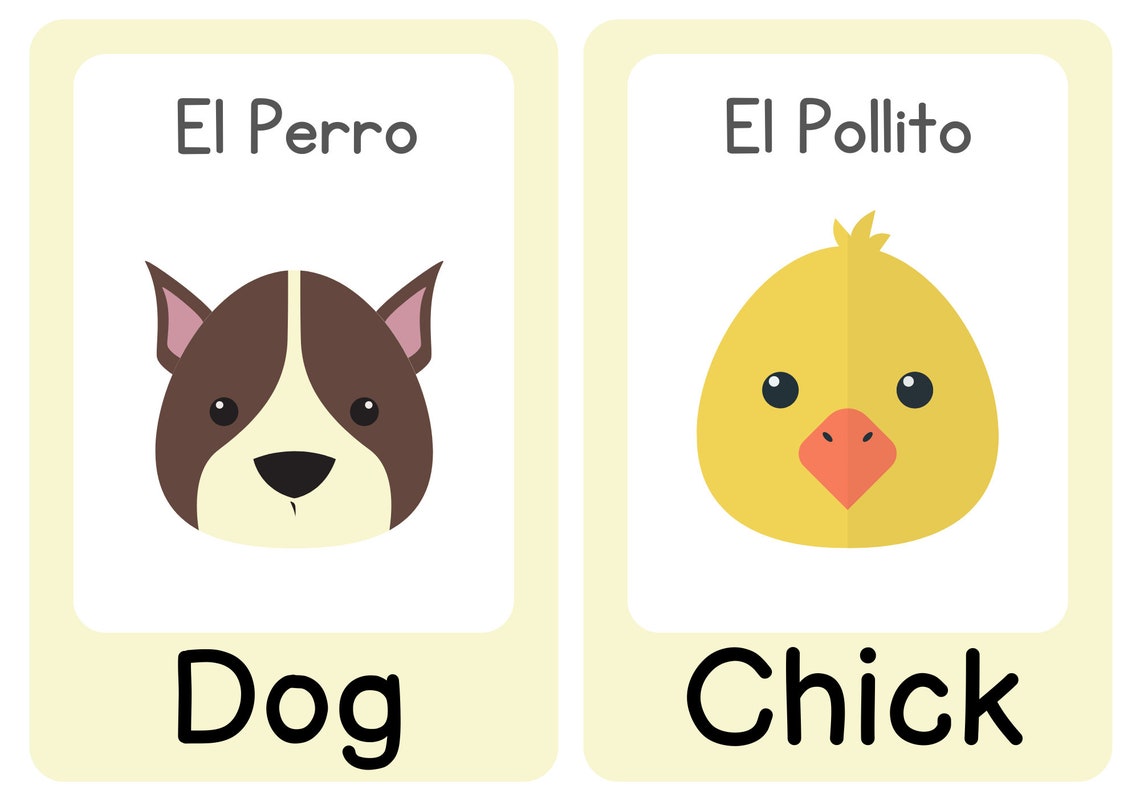 Bilingual Animal Flashcards in Spanish and English - 40 Printable ...