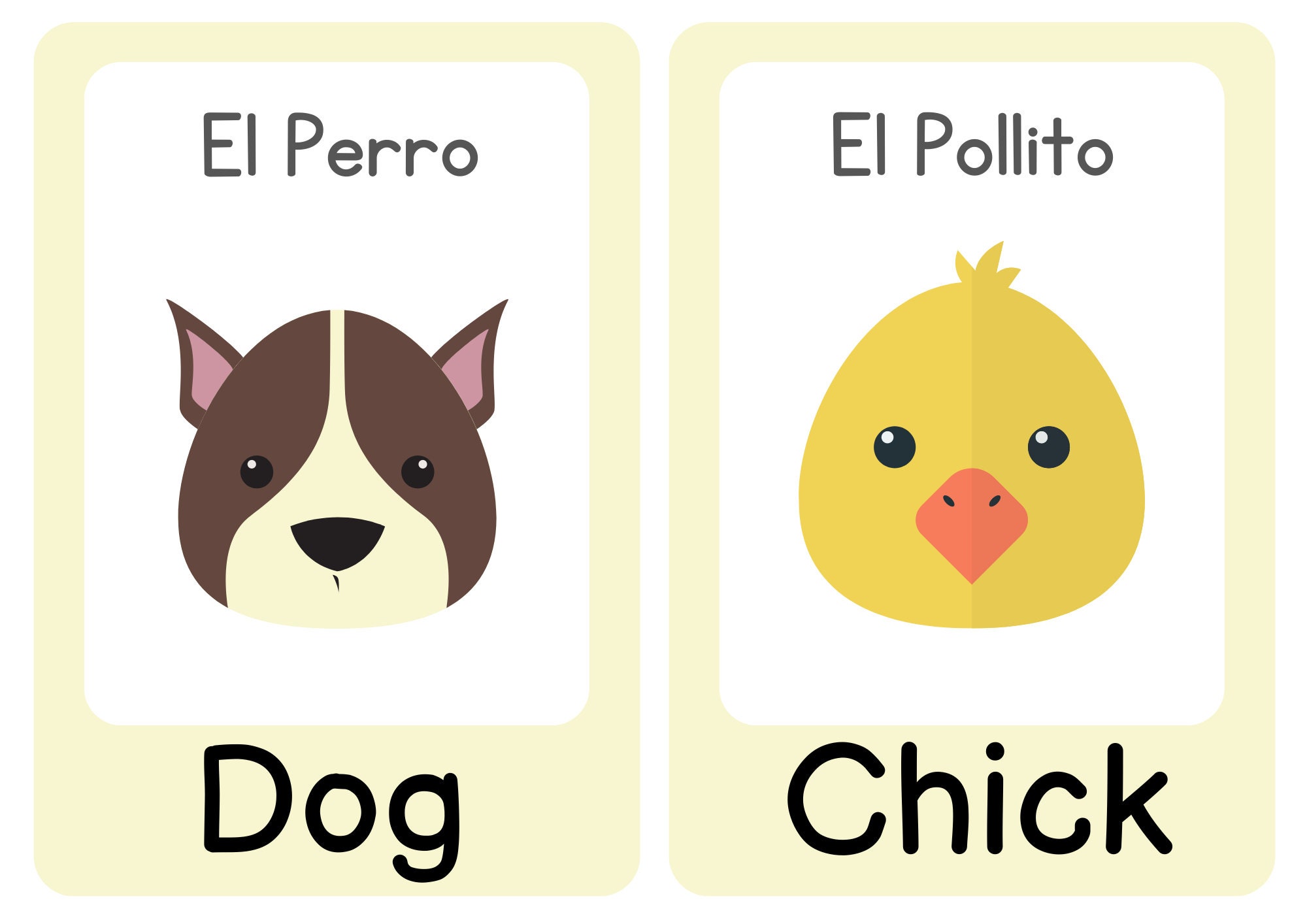 Bilingual Animal Flashcards in Spanish and English - 40 Printable ...