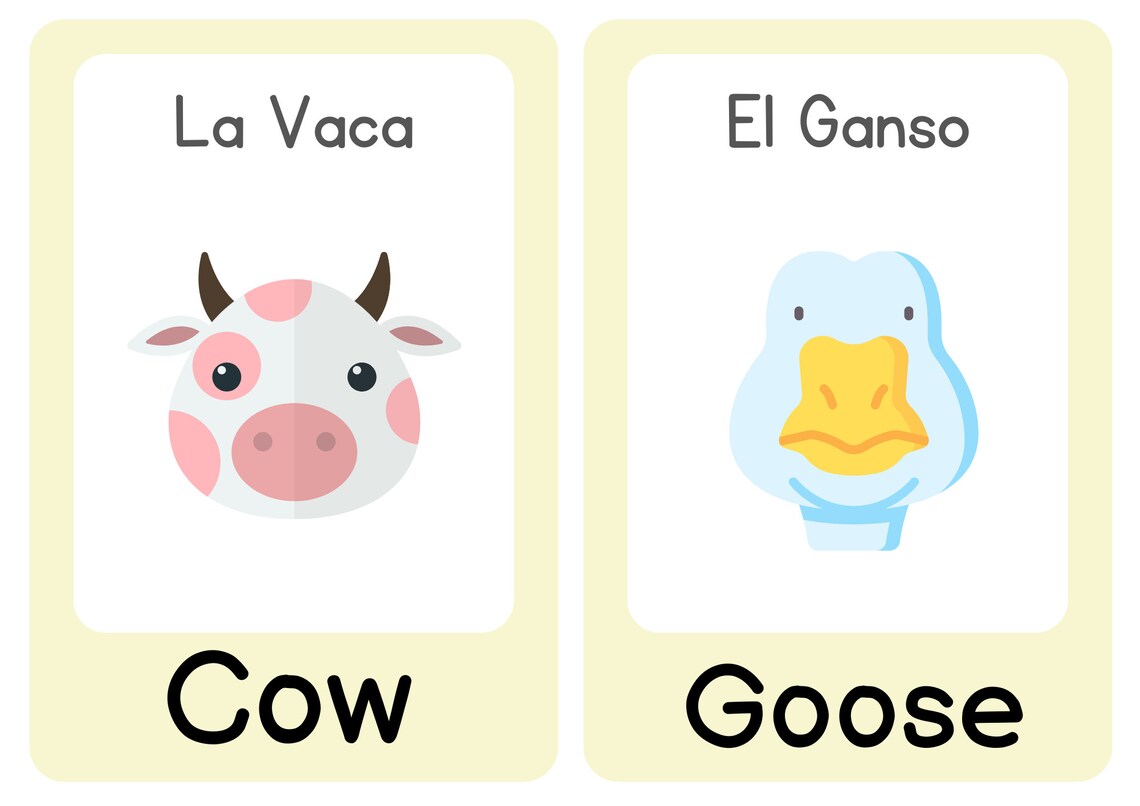 Bilingual Animal Flashcards in Spanish and English - 40 Printable ...