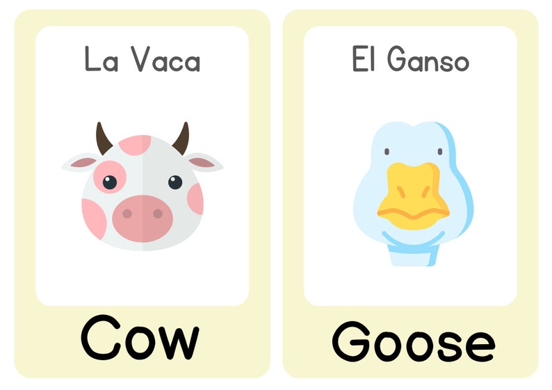 Bilingual Animal Flashcards in Spanish and English - 40 Printable ...