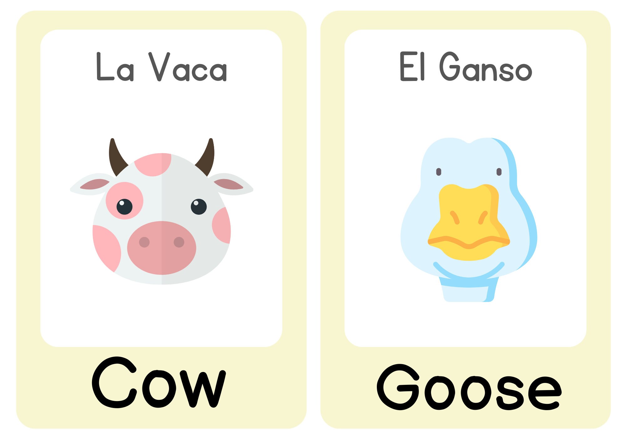 Bilingual Animal Flashcards in Spanish and English - 40 Printable ...