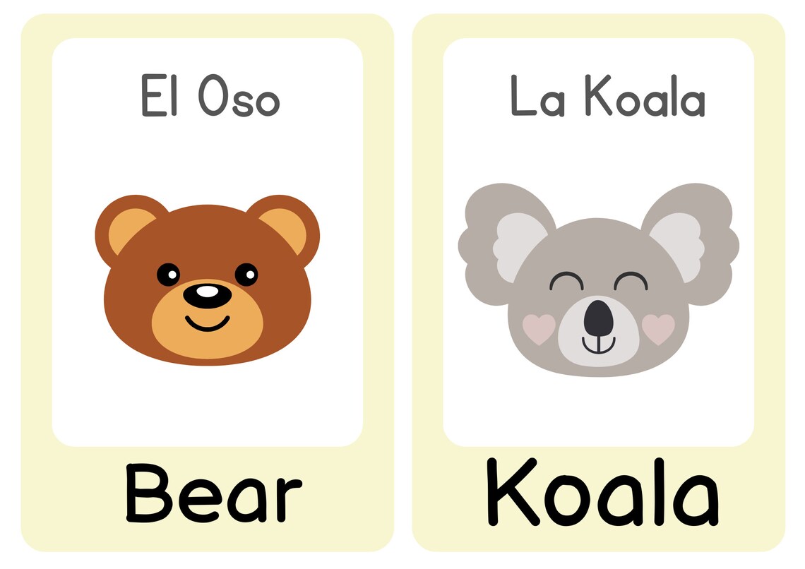 Bilingual Animal Flashcards in Spanish and English - 40 Printable ...