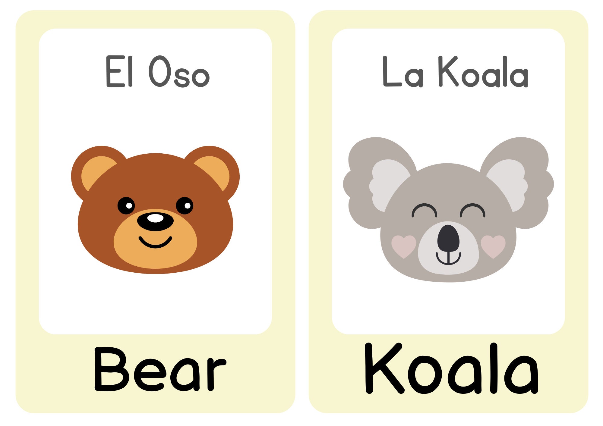 Bilingual Animal Flashcards in Spanish and English - 40 Printable ...