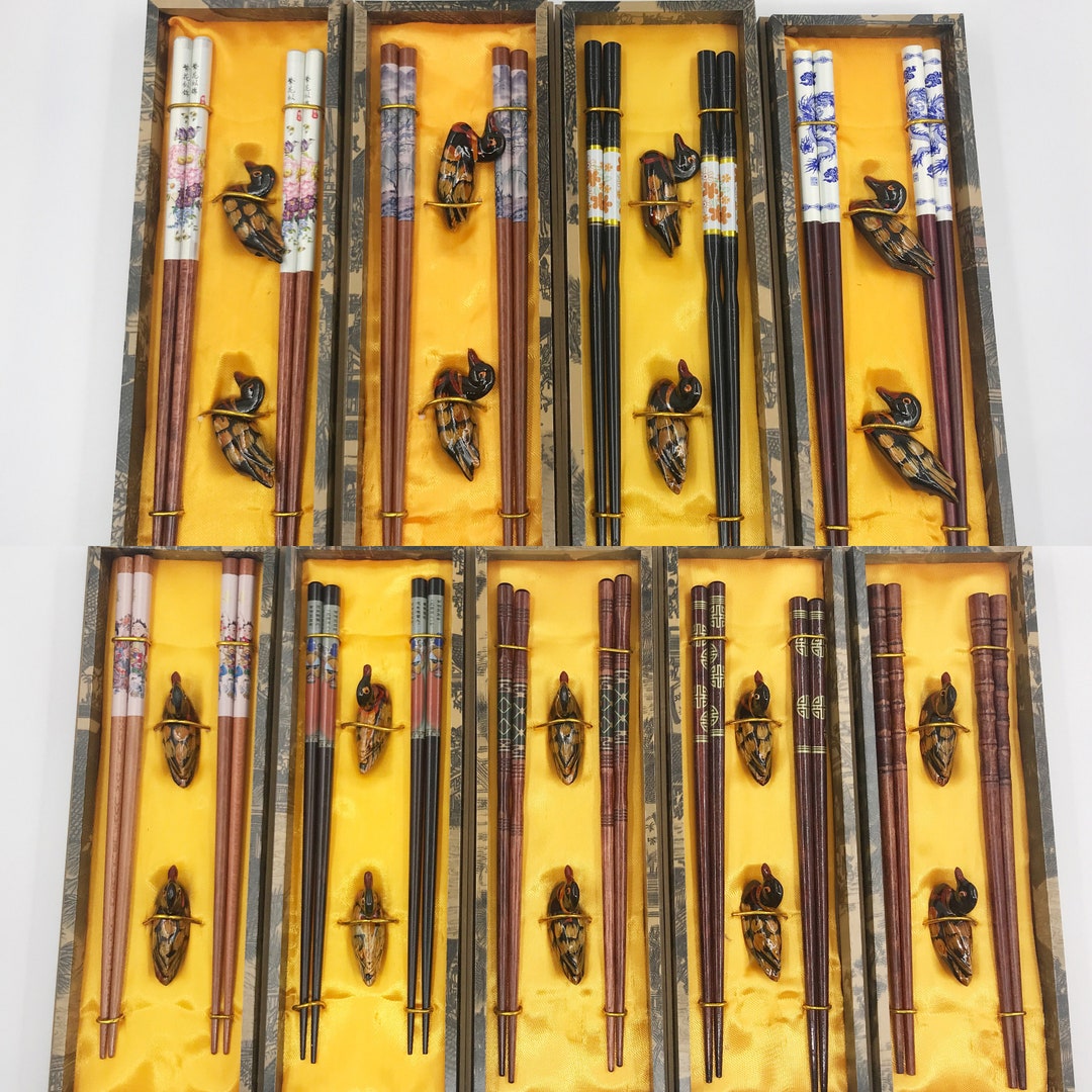 2 Pairs Wooden Chopsticks With Gift Box and Duck Holders, Chopsticks ...