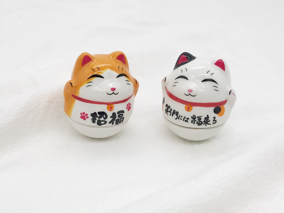 Roly-poly Lucky Cat Maneki Neko Tumbler, Roly-poly Toy, White, Orange ...
