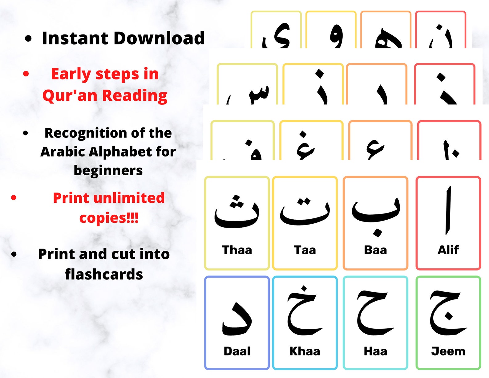 My First Arabic Alphabet Flashcards-early Steps in Qur'an Reading ...