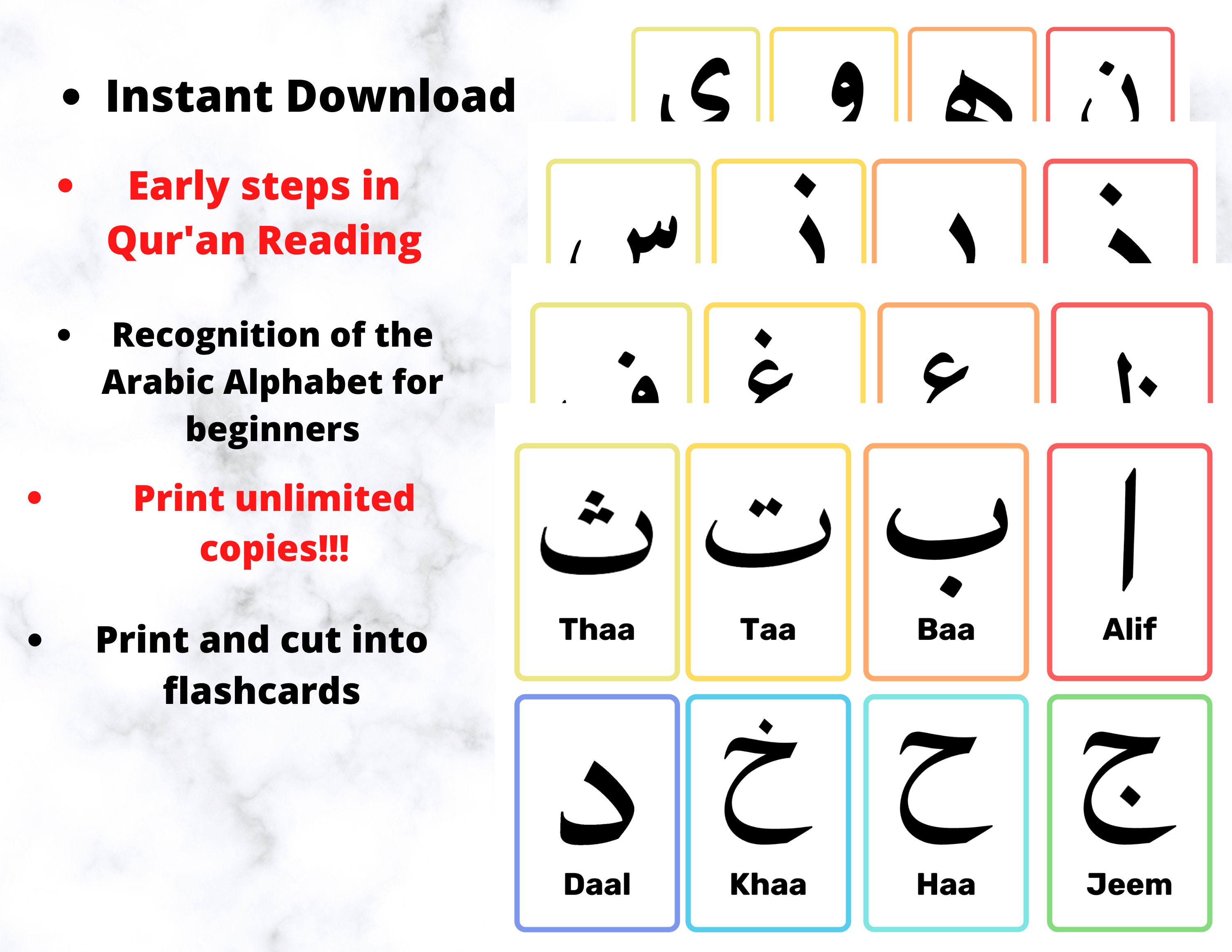 My First Arabic Alphabet Flashcards-early Steps in Qur'an Reading ...