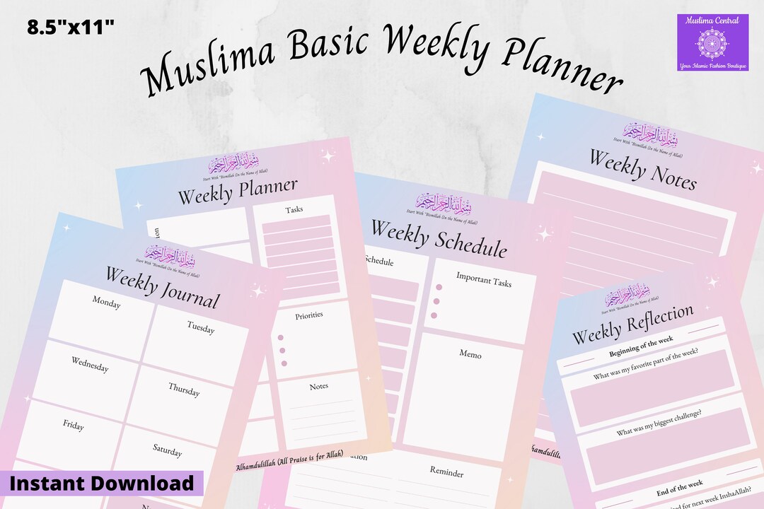 Muslima Basic Weekly Planner, Islamic Digital Art, - Etsy