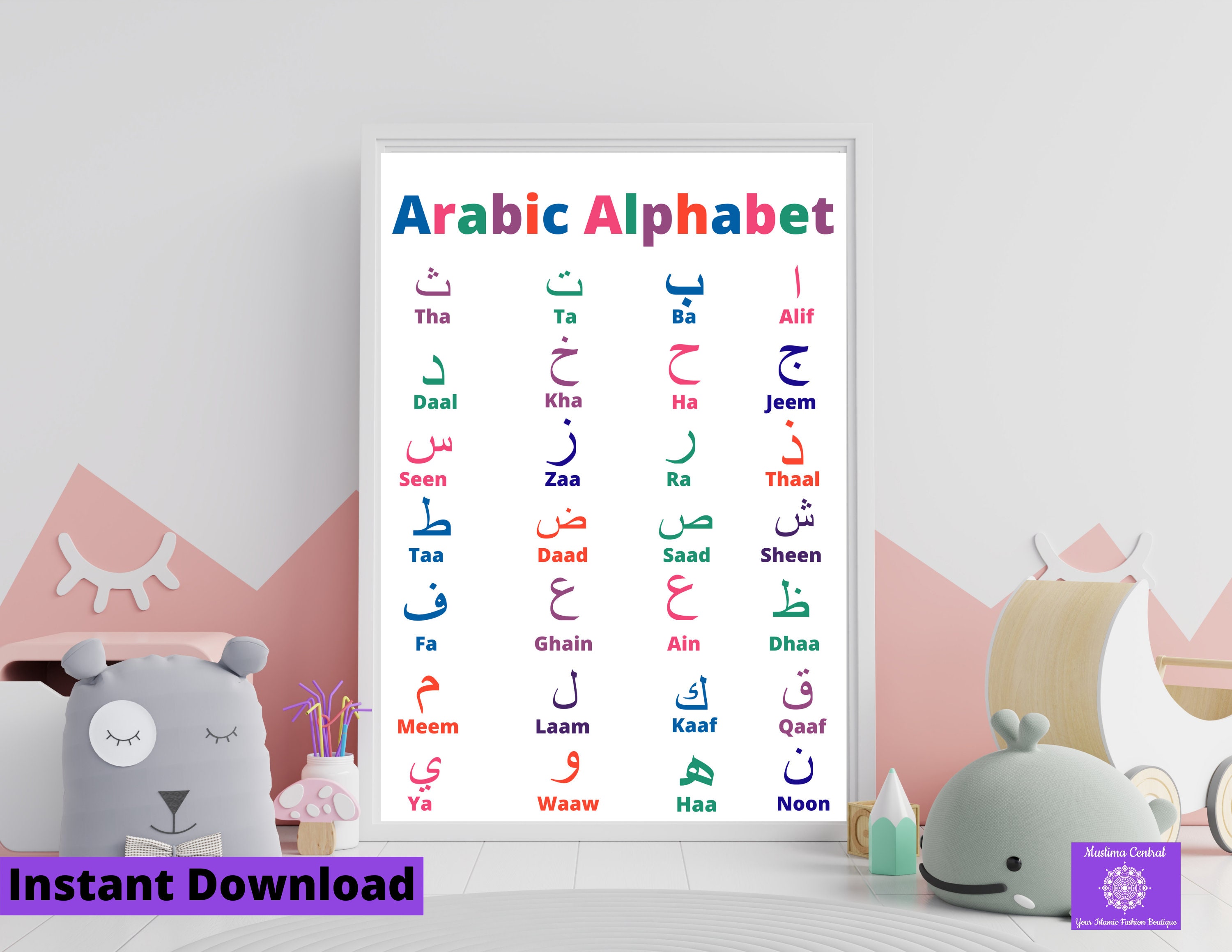 Arabic Alphabet With Transliteration for Beginners-islamic Nursery Art ...