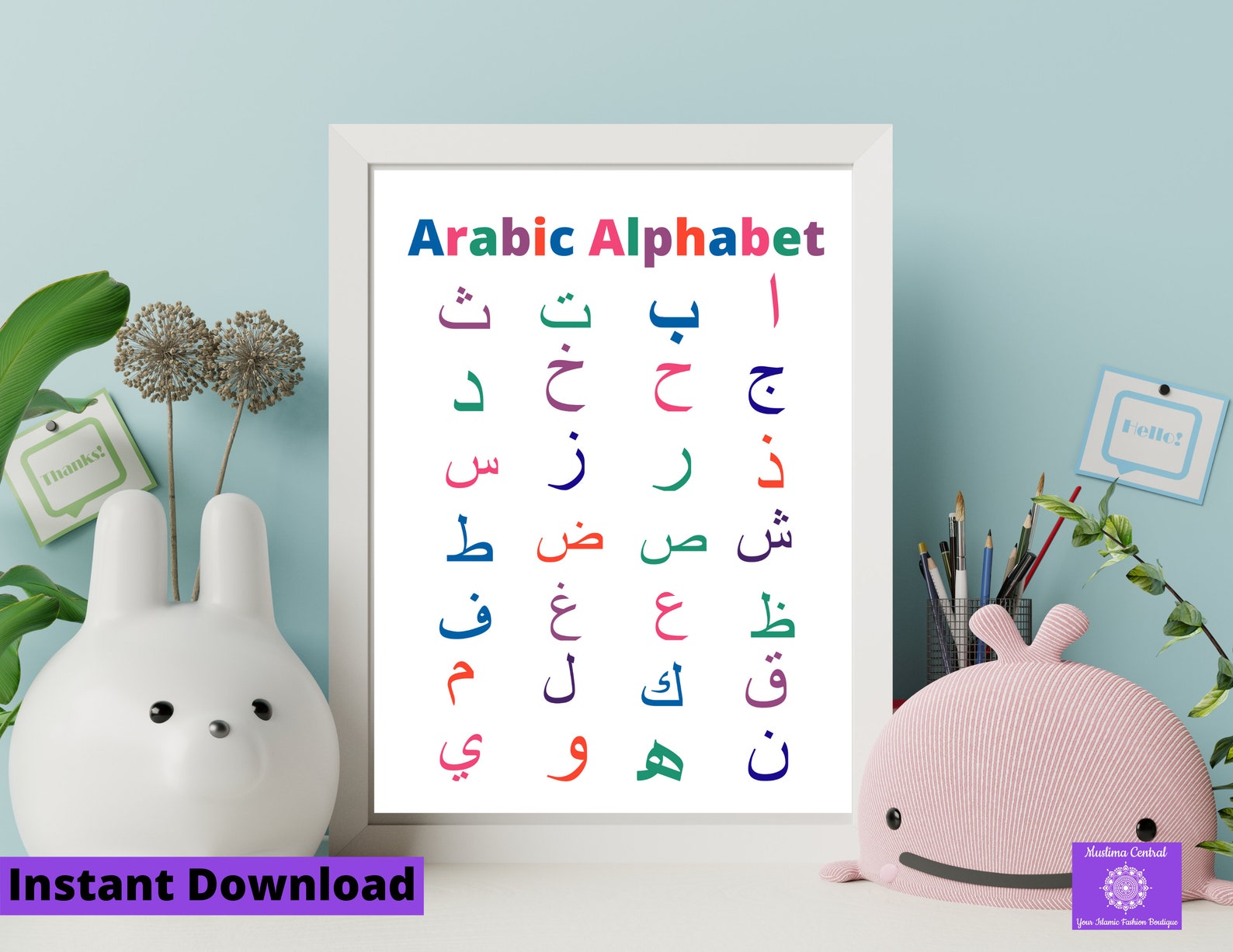 Arabic Alphabet With Transliteration for Beginners-islamic Nursery Art ...