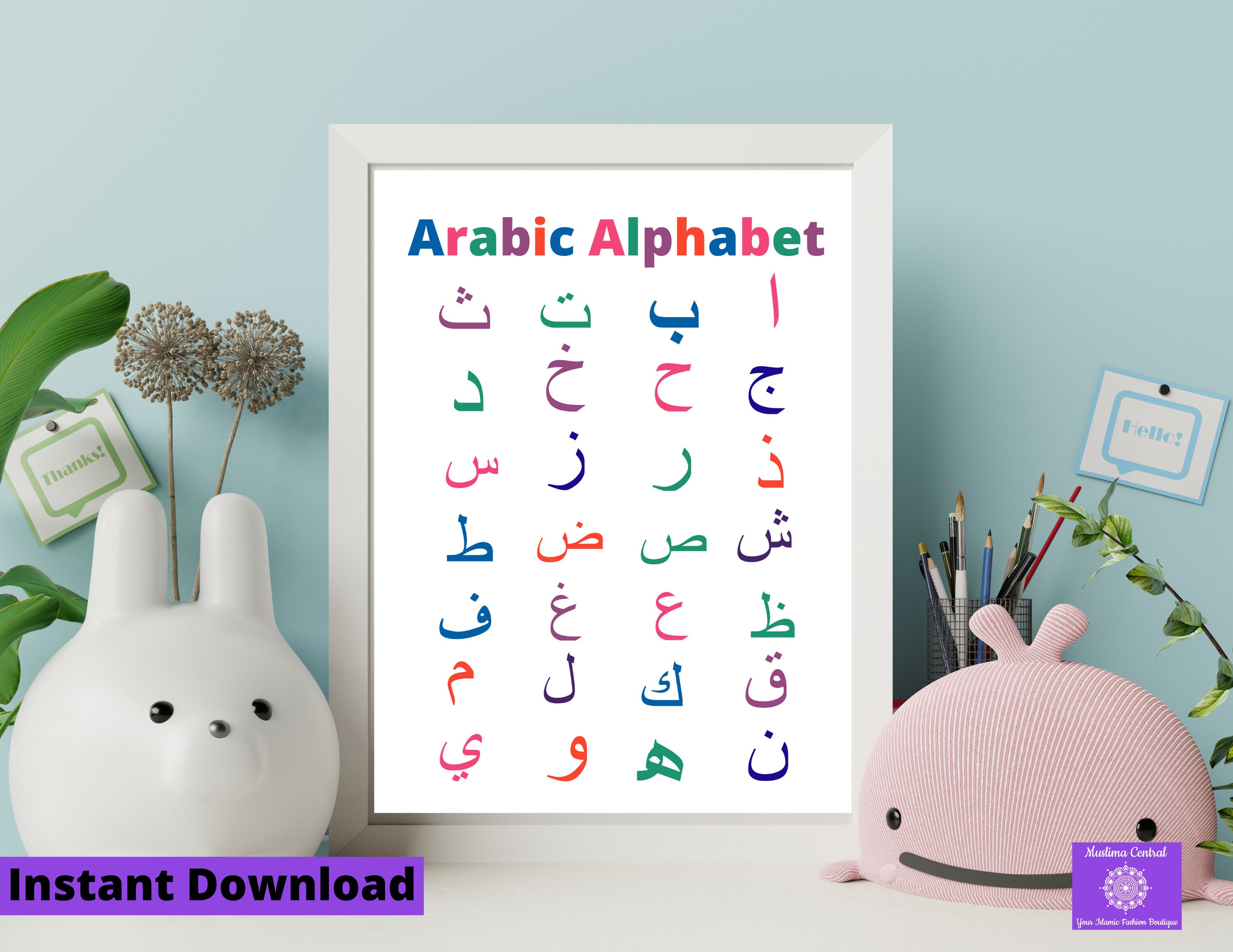 Arabic Alphabet With Transliteration for Beginners-islamic Nursery Art ...